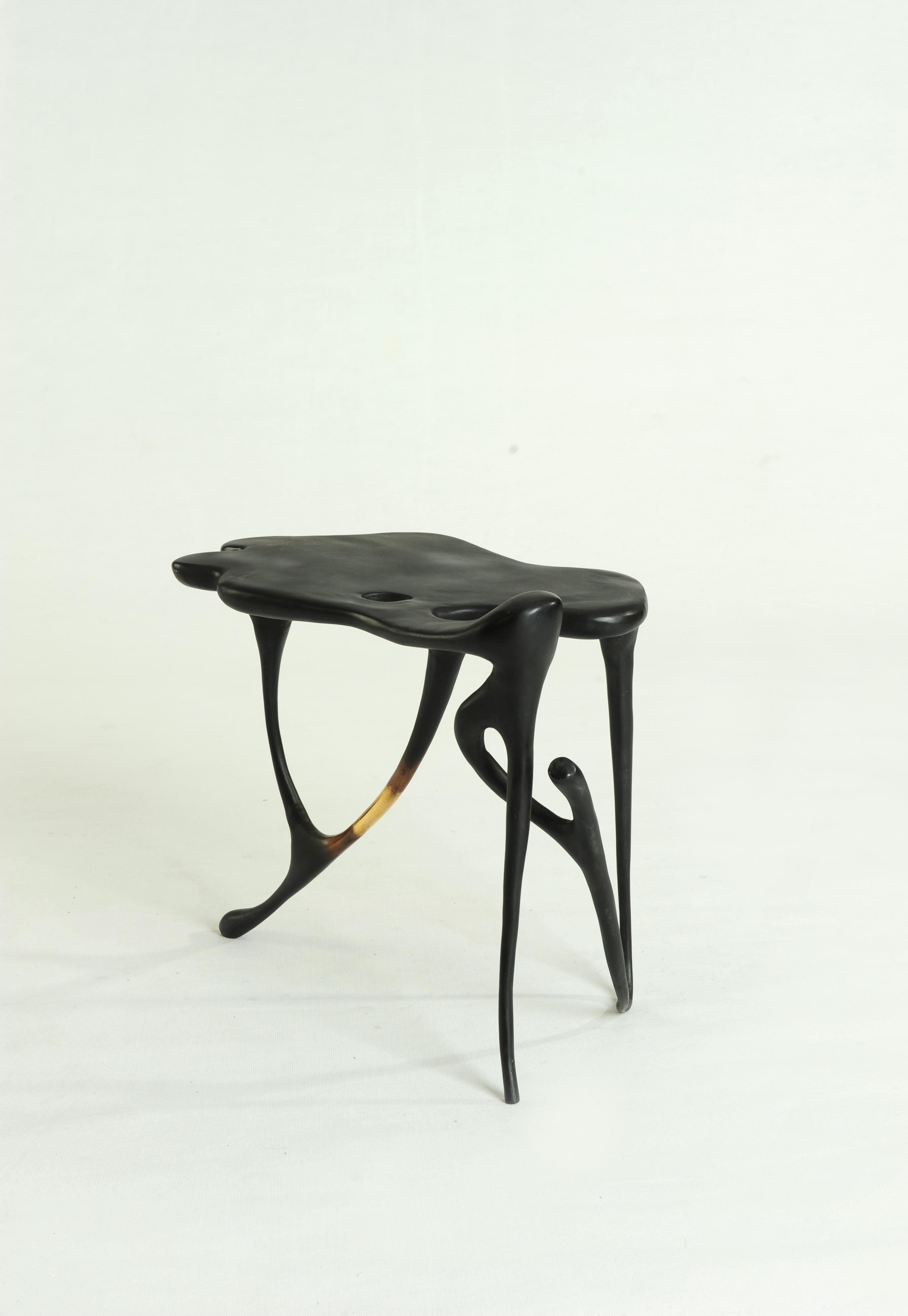 Calligraphic Sculpted Brass Side Table by Misaya For Sale at 1stDibs
