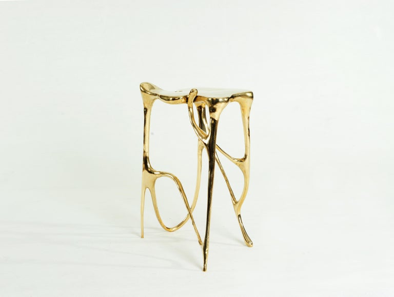 Calligraphic Sculpted Brass Side Table by Misaya For Sale at 1stDibs