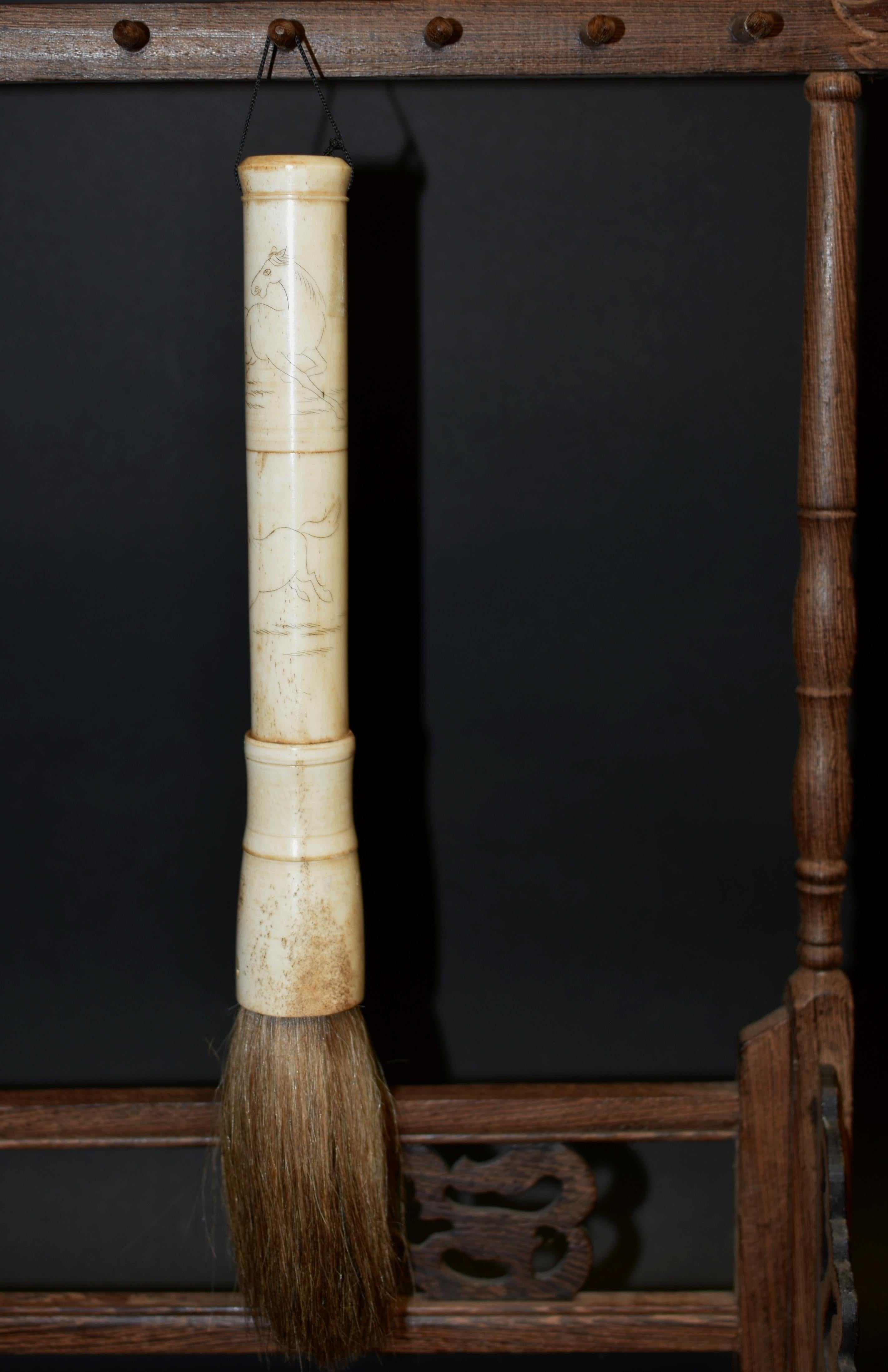 Calligraphy Brush Carved Horse on Bone For Sale at 1stDibs