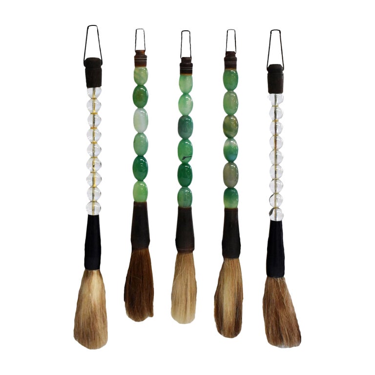 Calligraphy Brush Set of 5 with Glass Beads and Horn Ferrules For Sale ...