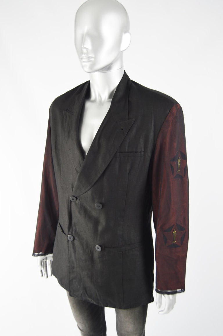 Calugi e Giannelli Mens Vintage Oscars Statue Mesh Sleeve Jacket For Sale at 1stDibs