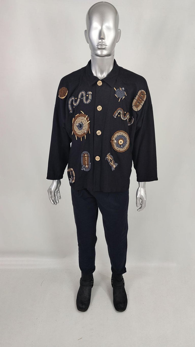 Calugi e Giannelli Vintage 80s Black Embroidered Mens Lightweight ...