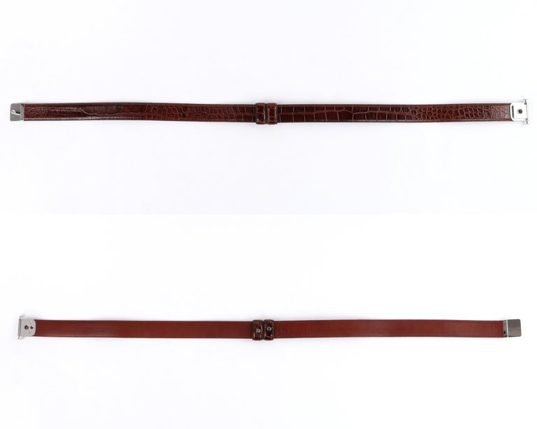 CALVIN KLEIN c.1990’s Brown Alligator Adjustable Silver Push Lock Waist ...