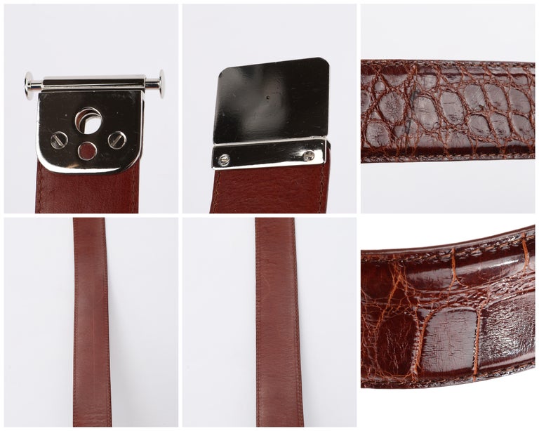CALVIN KLEIN c.1990’s Brown Alligator Adjustable Silver Push Lock Waist ...
