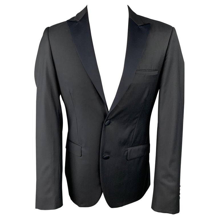 CALVIN KLEIN COLLECTION Size 36 Black Wool Peak Lapel Sport Coat at 1stDibs