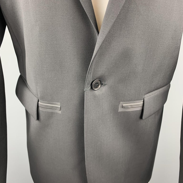 CALVIN KLEIN COLLECTION Size 38 Black Wool Rubber Piping Notch Lapel ...