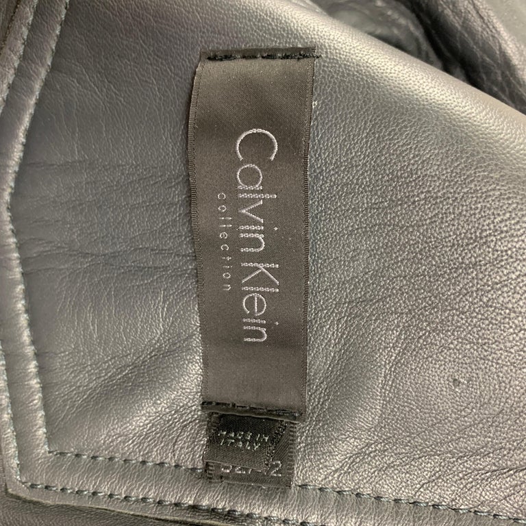 CALVIN KLEIN COLLECTION Size 42 Black Leather Trucker Jacket For Sale ...