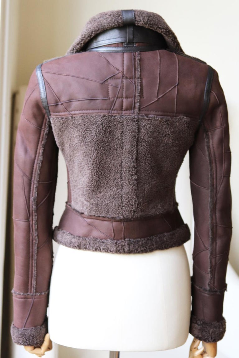 Calvin Klein Cropped Leather Trimmed Shearling Jacket For Sale at ...