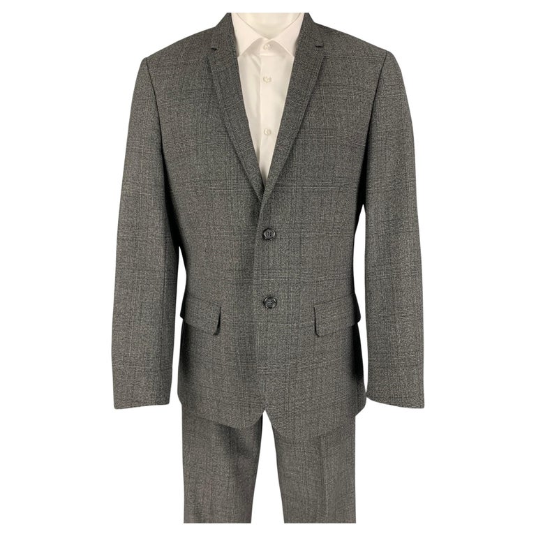 CALVIN KLEIN Size 42 Regular Grey Plaid Wool Blend Notch Lapel Suit For ...