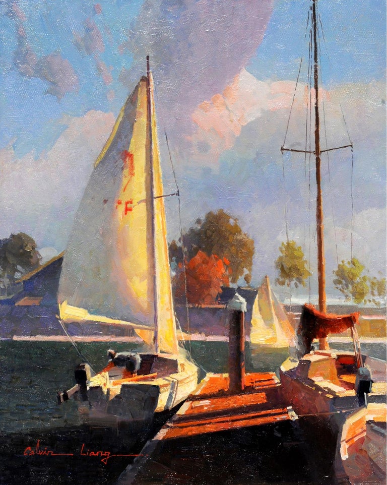 Calvin Liang - Sailboats at Dana Point, Painting For Sale at 1stdibs
