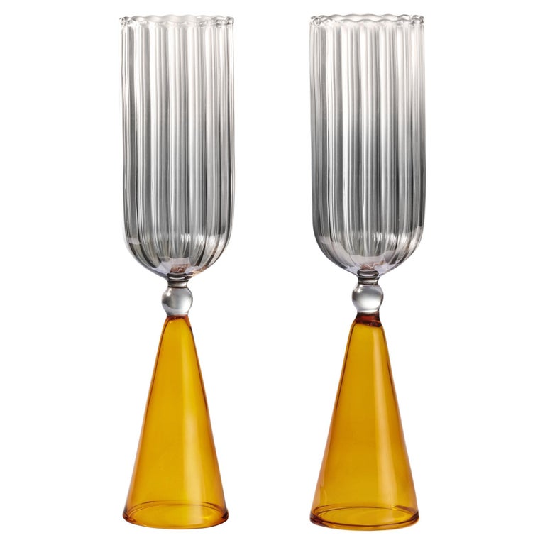 Calypso Flute Glasses / Amber + Smoke Grey For Sale at 1stDibs