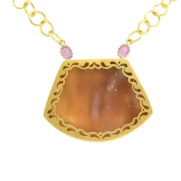 Cameo Pink Sapphire Diamond Link Necklace For Sale at 1stDibs