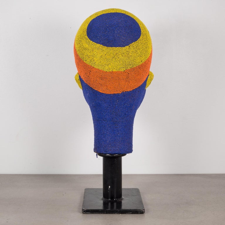 Cameroon Bamun African Beaded Head on Custom Stand For Sale at 1stDibs