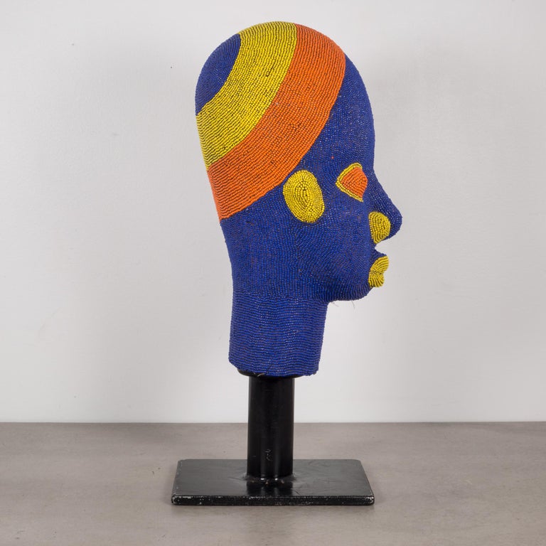 Cameroon Bamun African Beaded Head on Custom Stand For Sale at 1stDibs