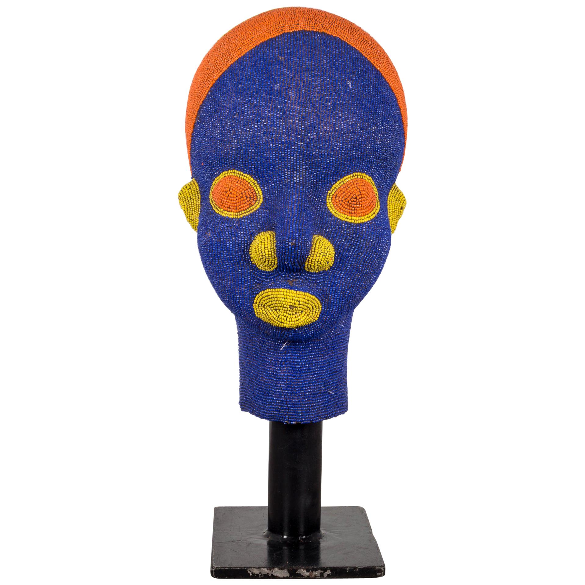 Cameroon Bamun African Beaded Head on Custom Stand For Sale at 1stDibs