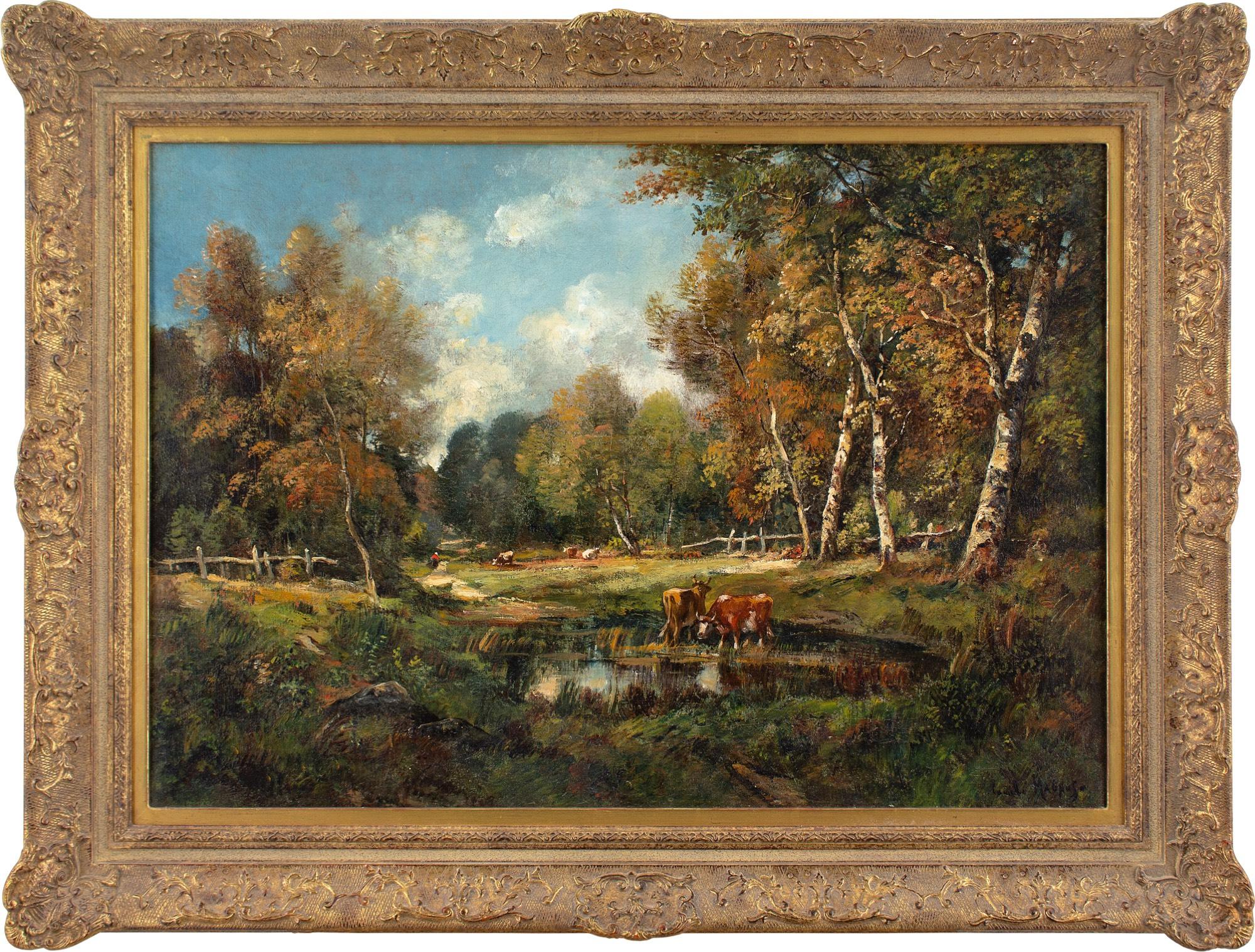 Camille MAGNUS - Camille Magnus, Forest Landscape With Cattle, Oil ...
