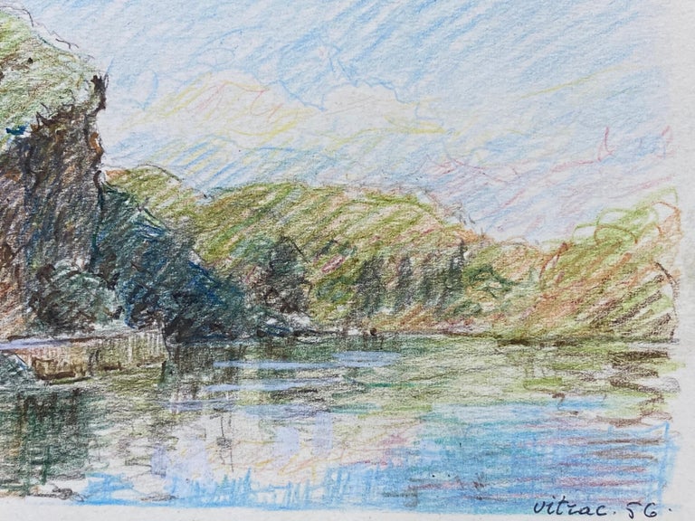 Camille Meriot - VITRAC FRANCE French Signed Impressionist Crayon ...