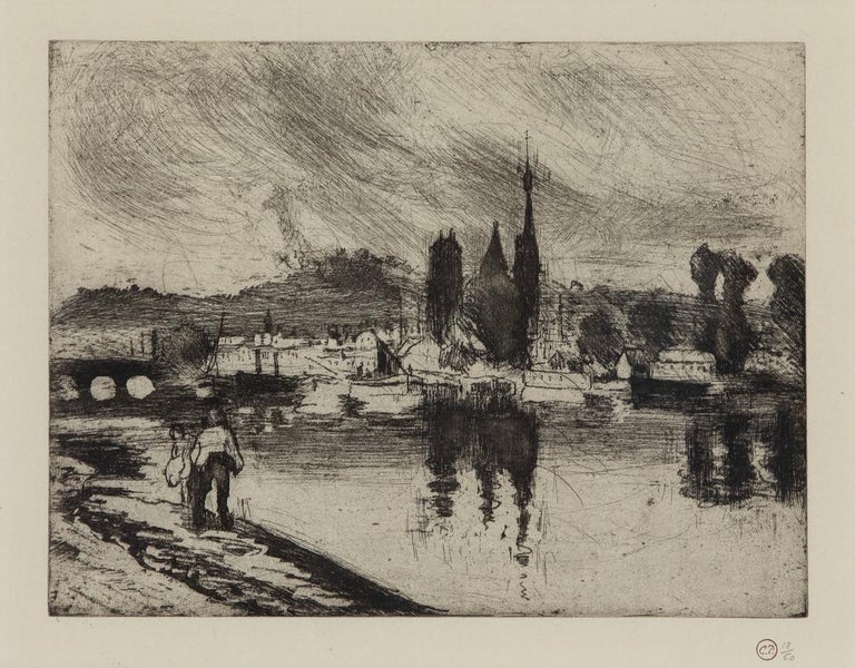 Camille Pissarro - Vue de Rouen (Cours la Reine), Etching by Camille ...