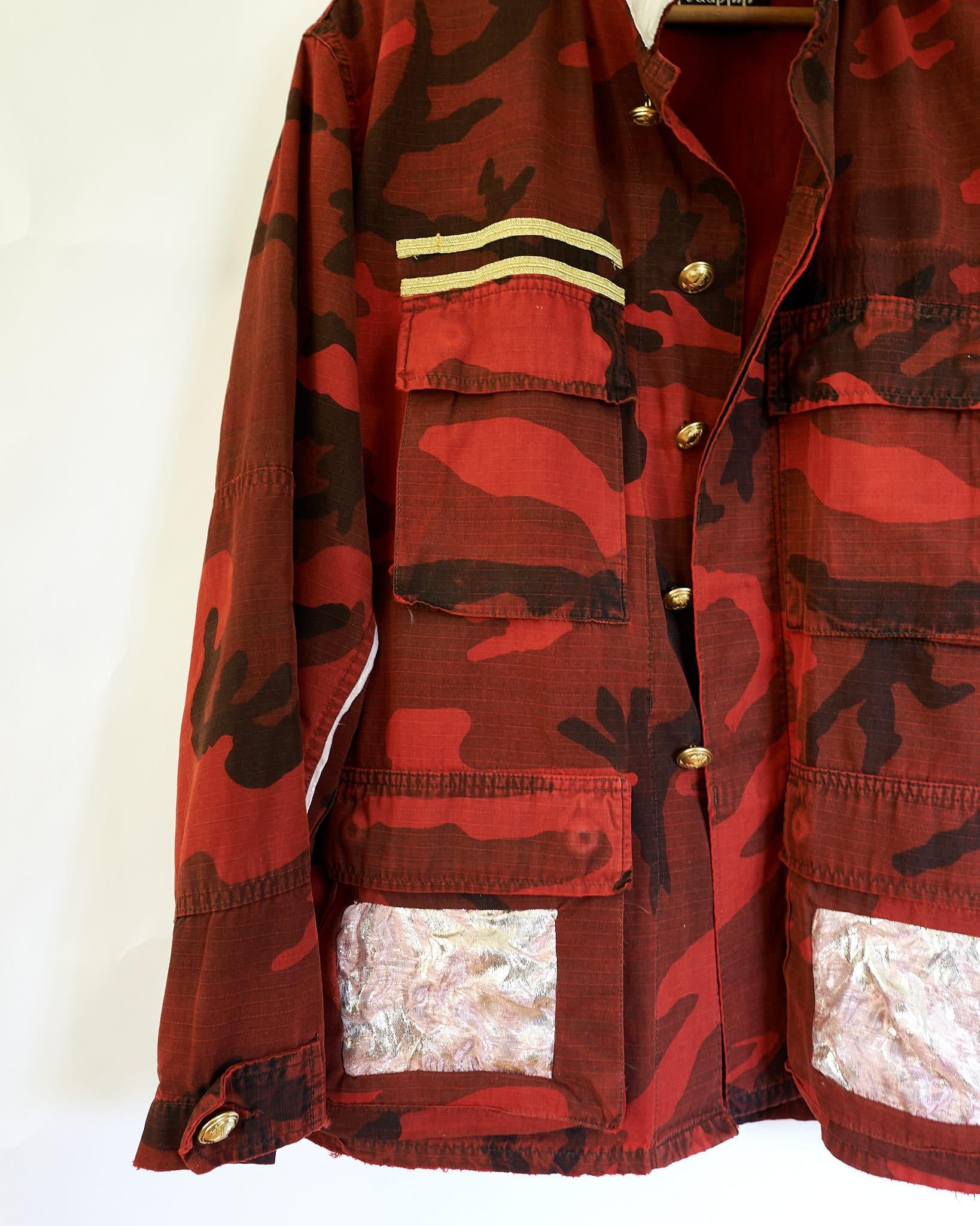 Camouflage Jacket Red Military Pink Brocade Silk One of a kind J ...