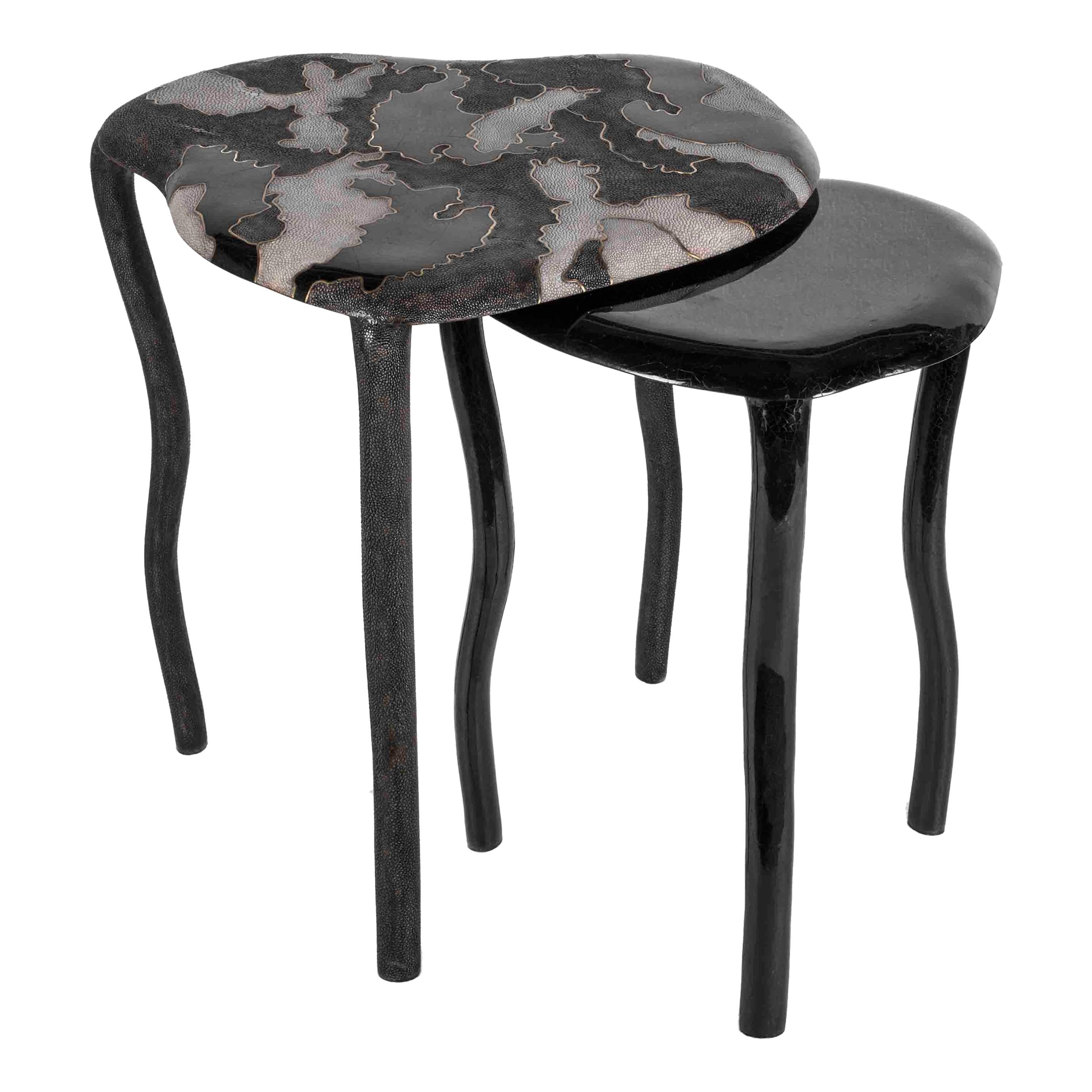 Shagreen Nesting Tables with Shell Marquetry and Parchment Feet by ...