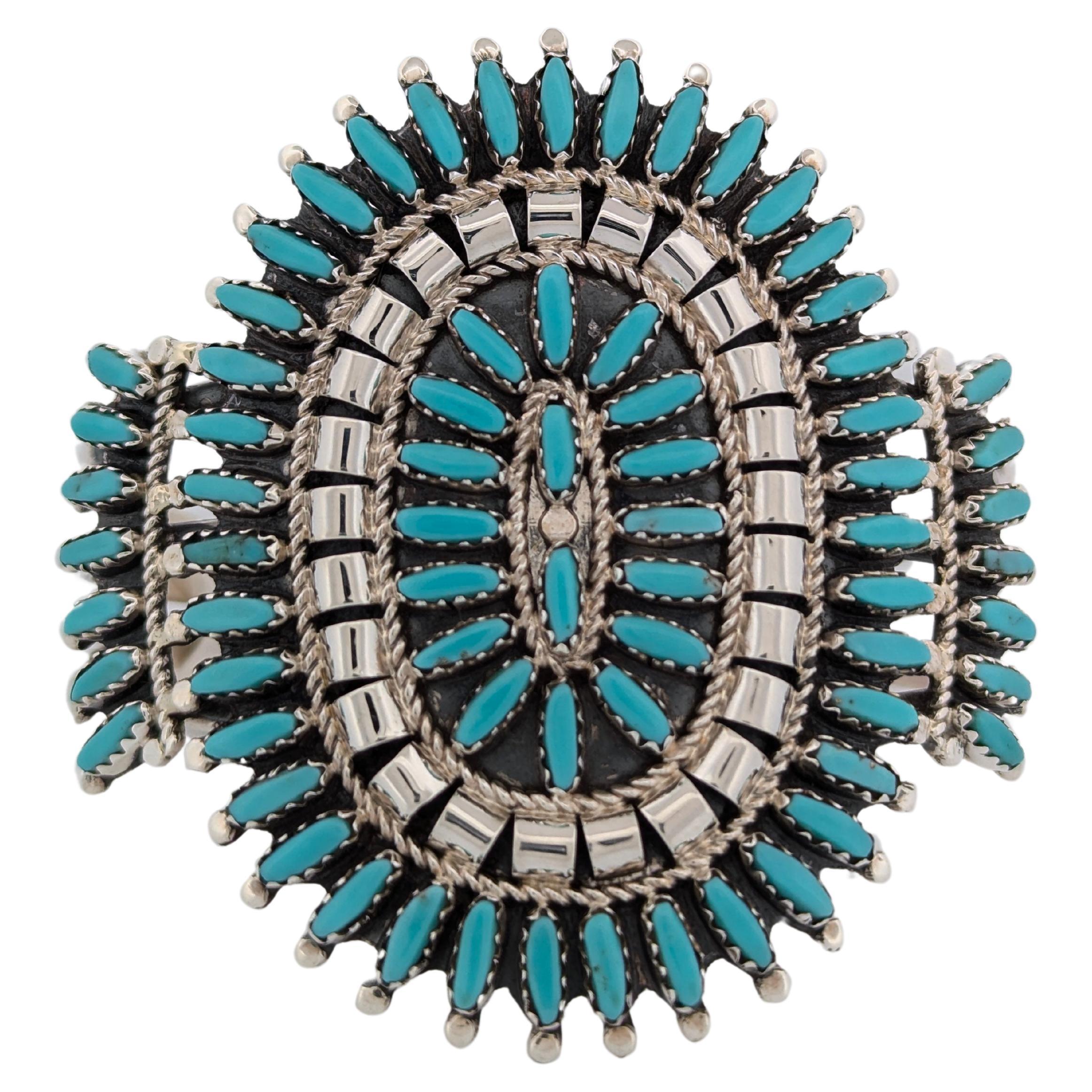 Pat Platero HUGE Navajo Sterling Silver Turquoise Cluster Cuff Bracelet ...