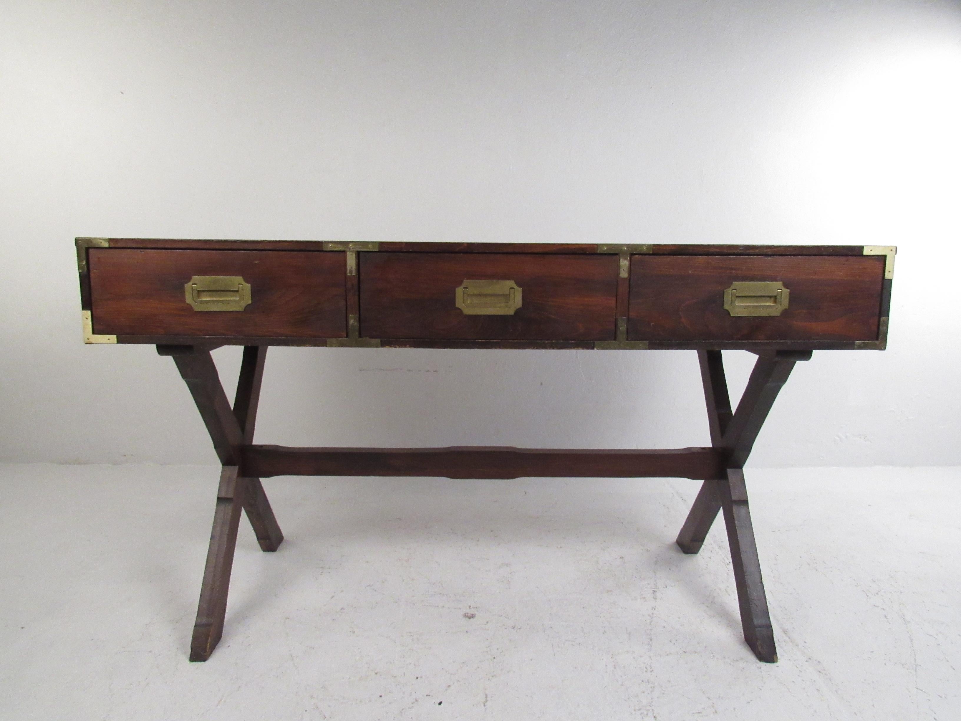 Campaign Desk W/ Brass Hardware at 1stDibs
