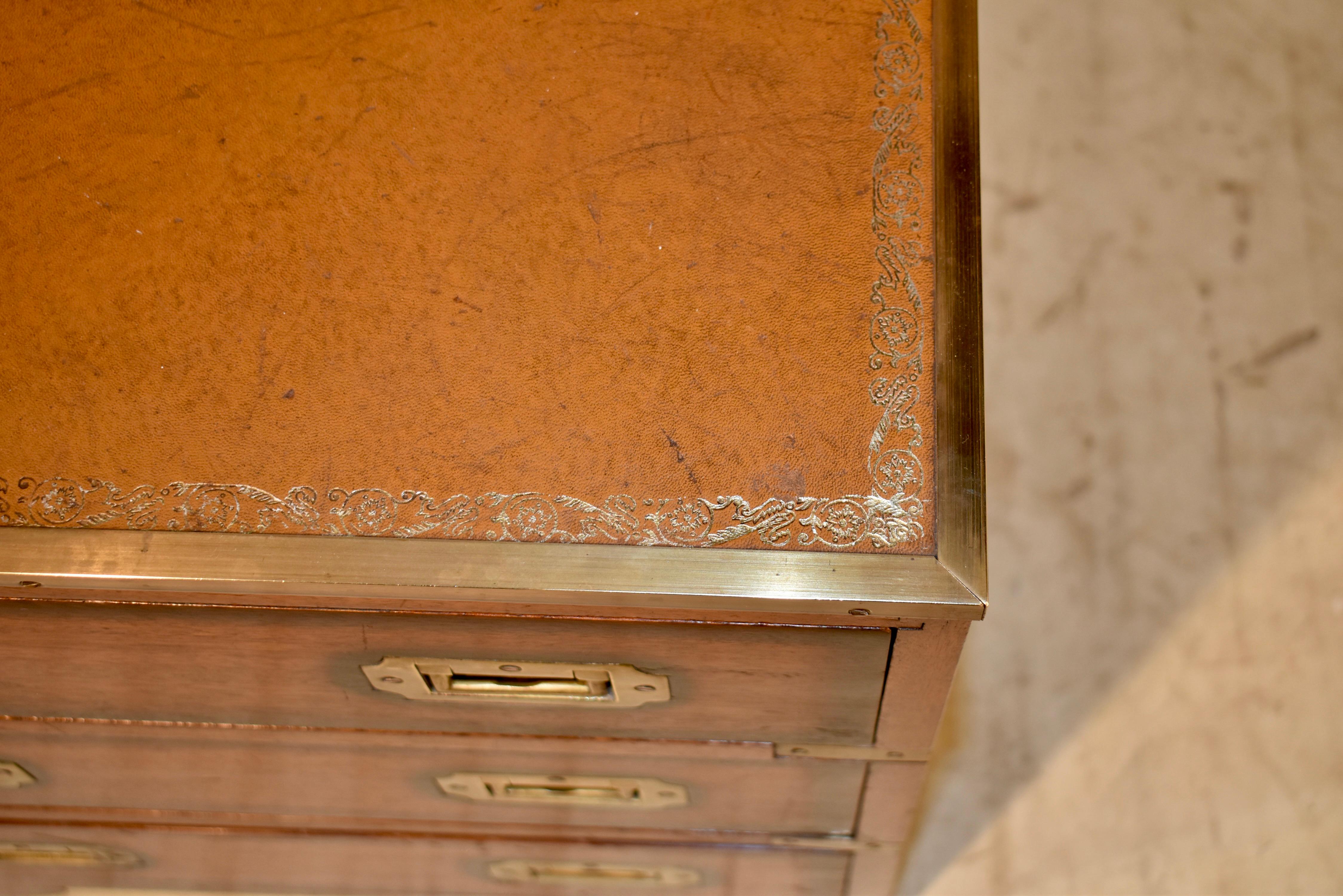 Campaign Small Chest Side Table, circa 1950 For Sale at 1stDibs