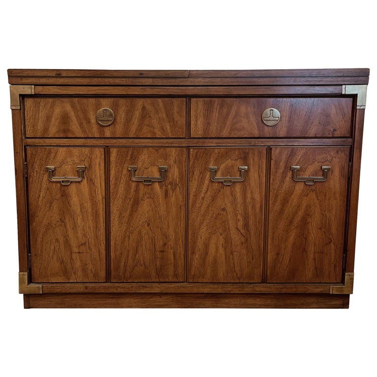 Campaign Style Dry Bar Cabinet Server w Convertible Server Bar of Wood ...