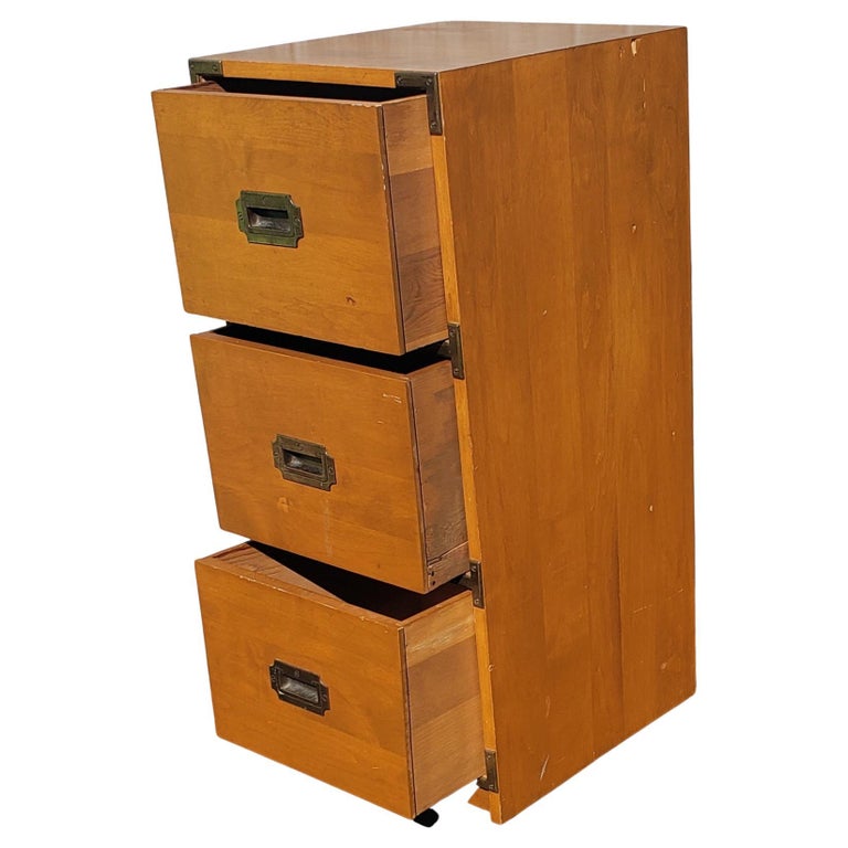 Campaign Style Maple 3-Drawer Chest / Filing Cabinet, Circa 1950s For ...