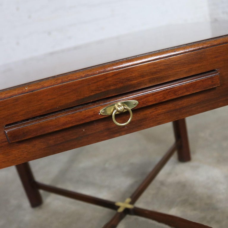 Campaign Style Square Side or End Table with Pull-Out Shelf and Brass ...