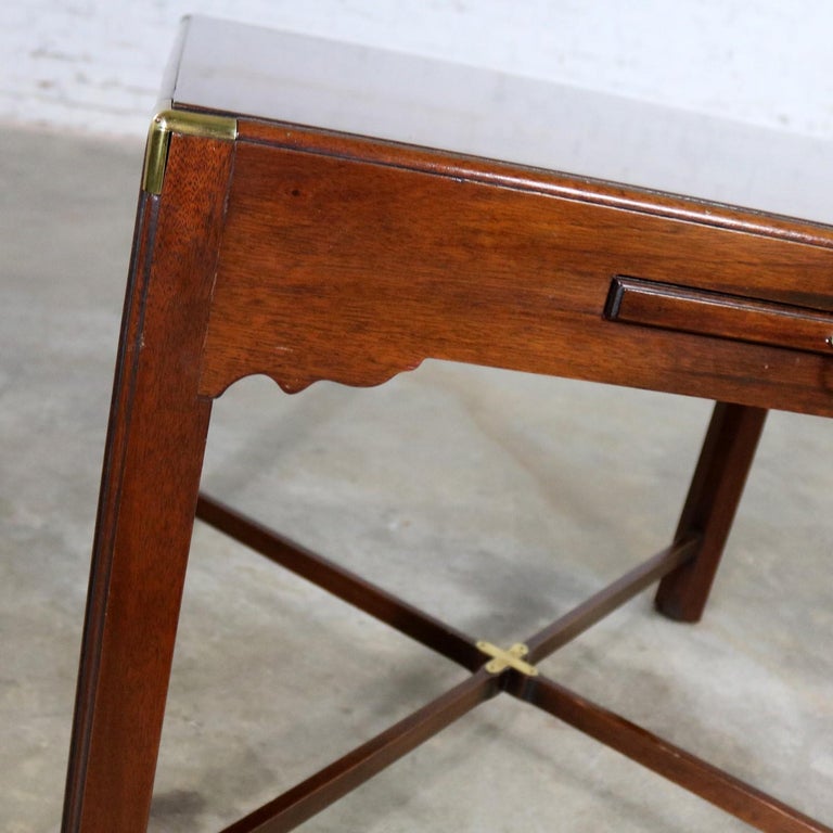 Campaign Style Square Side or End Table with Pull-Out Shelf and Brass ...