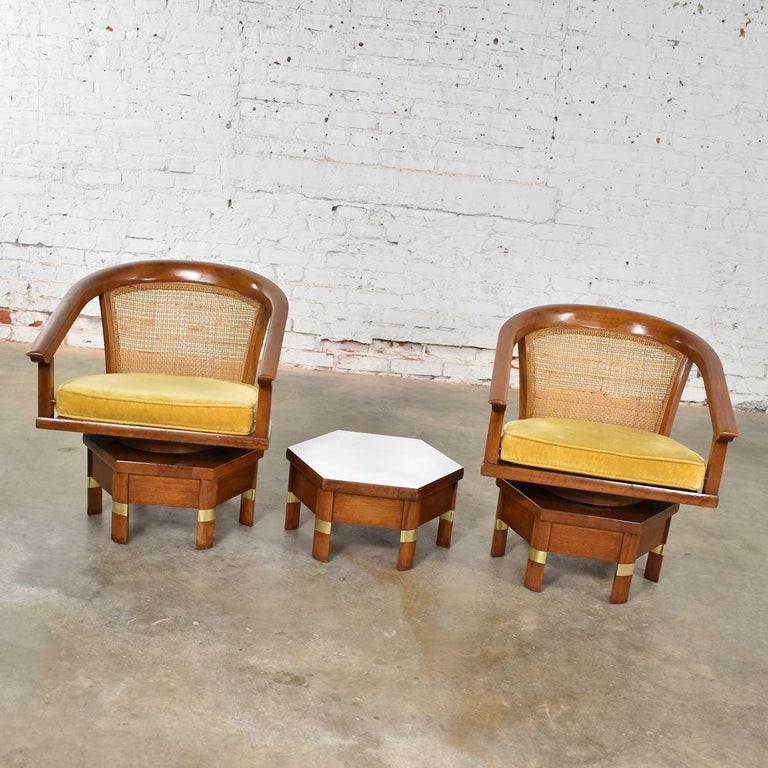 Campaign Style Swivel Chairs on Hexagon Base with Hex Table by Hickory ...