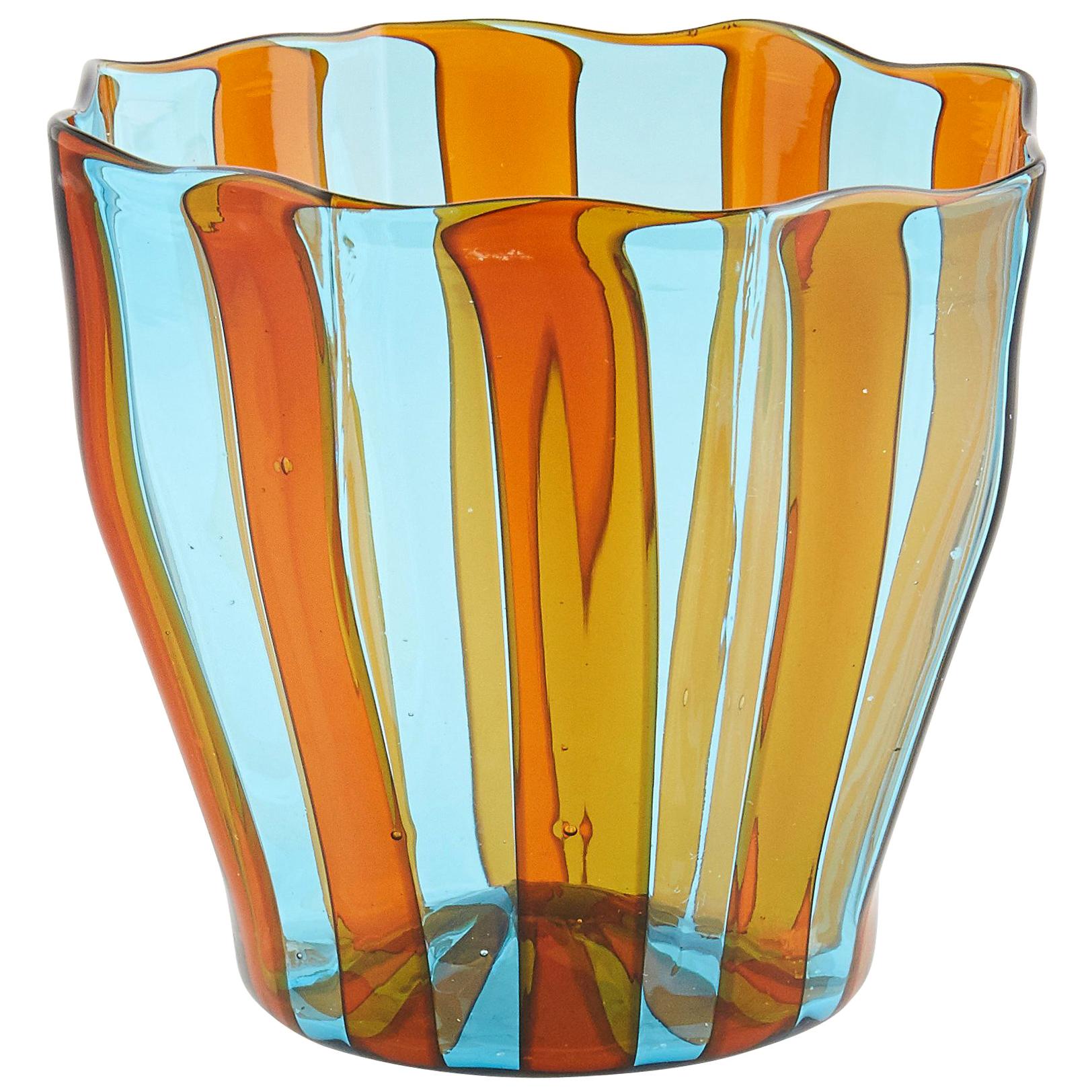 Campbell-Rey Octagonal Striped Tumbler in Amber and Turquoise Murano ...