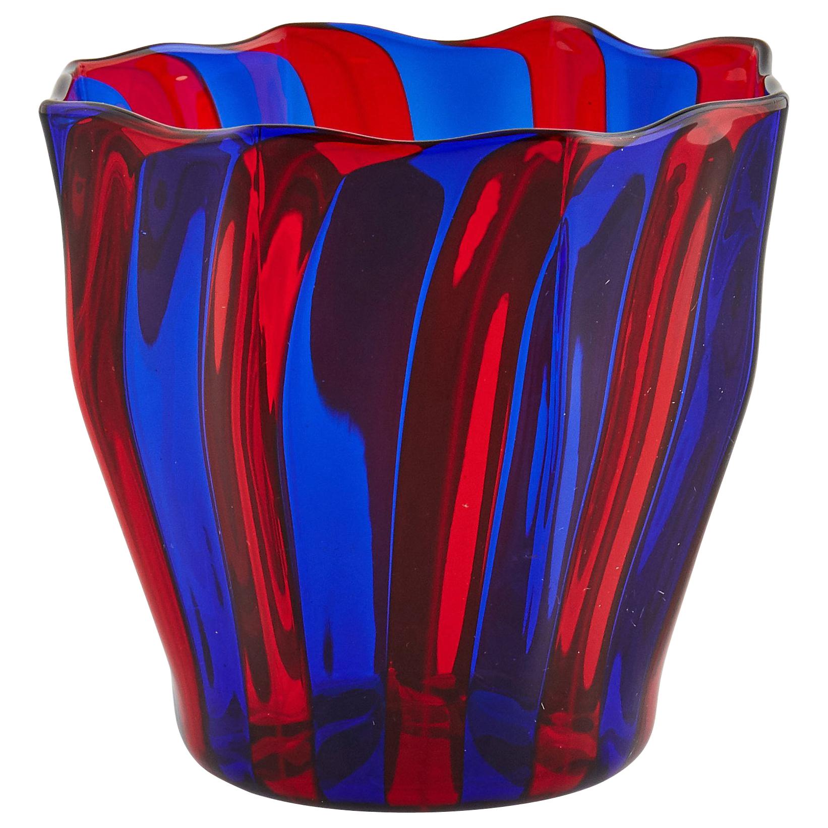 Campbell-Rey Octagonal Striped Tumbler in Red and Blue Murano Glass For ...