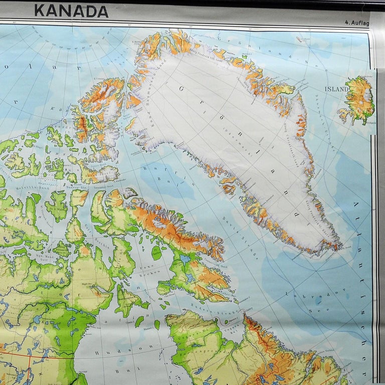Canada Greenland North America Map Vintage Mural Rollable Wall Chart ...