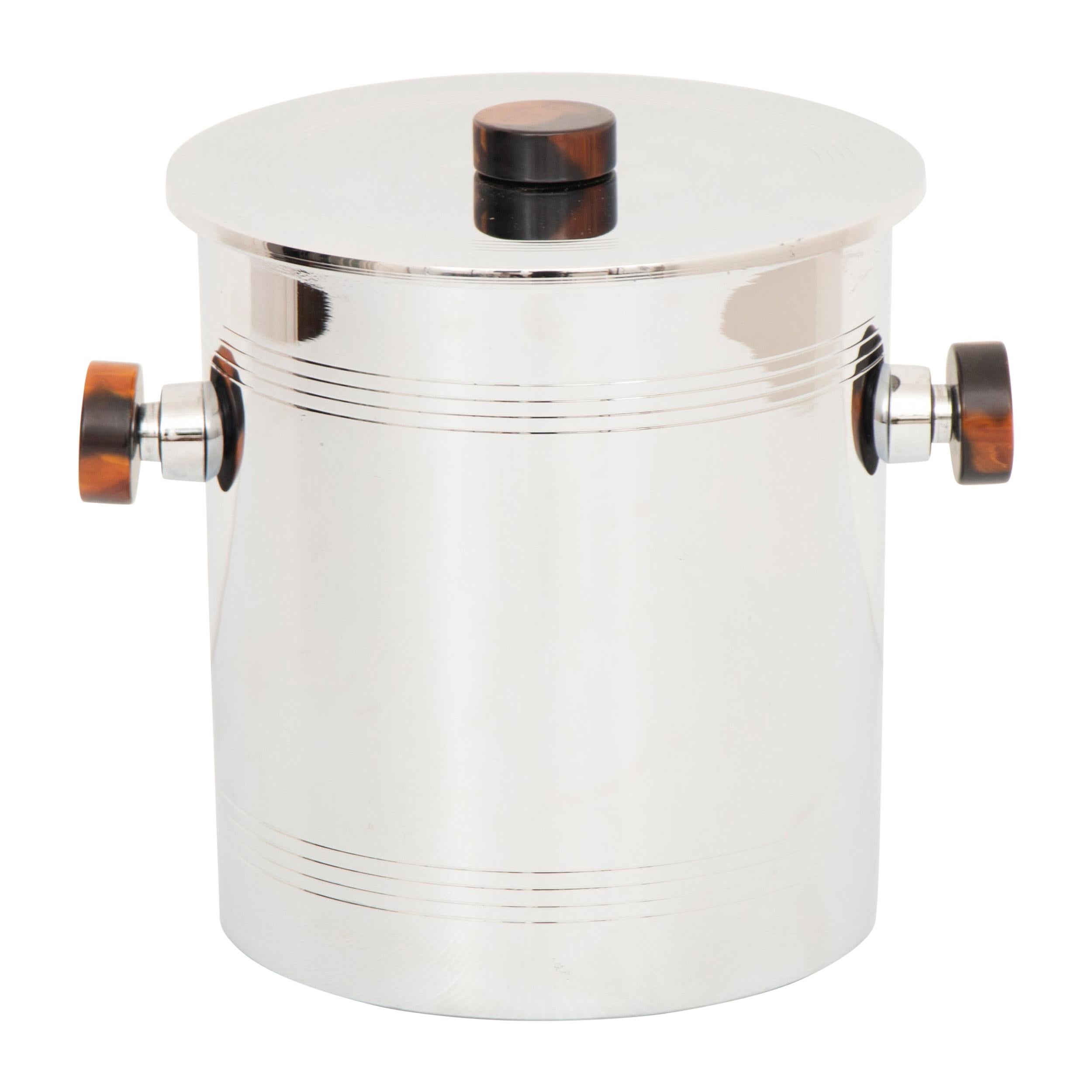 Canadian Art Deco Polished Chrome Ice Bucket with Amber Bakelite ...