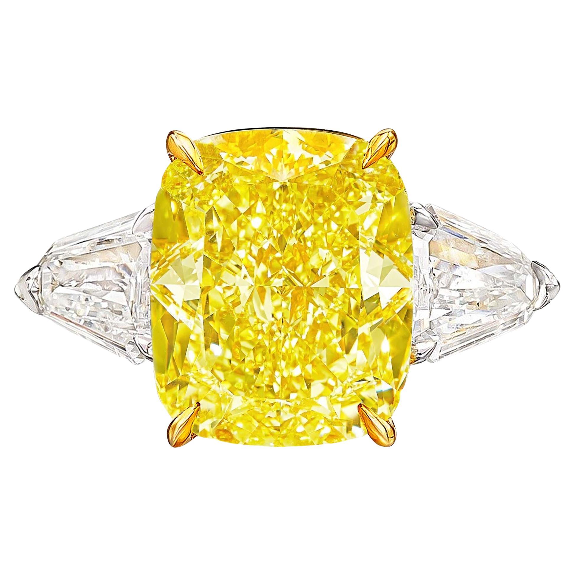 Canadian GIA Certified Fancy Intense Yellow 7 Carat Emerald Cut Diamond ...