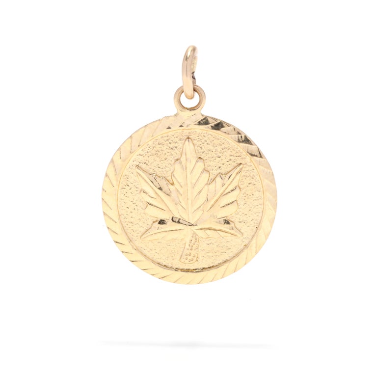 Canadian Maple Leaf Charm, 14K Gold, Round Medallion Charm, Simple ...