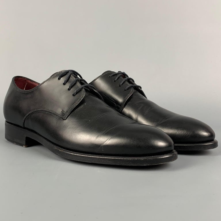 CANALI Size 8 Black Leather Lace Up Shoes For Sale at 1stDibs
