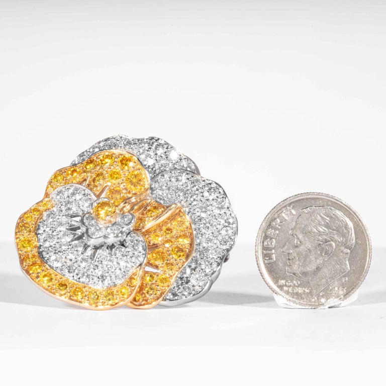 Canary and Colorless Diamond Pansy Pin, Signed Oscar Heyman Brothers ...