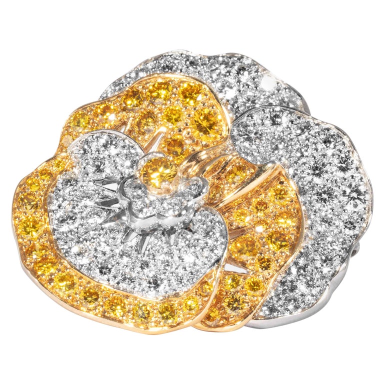 Canary and Colorless Diamond Pansy Pin, Signed Oscar Heyman Brothers ...