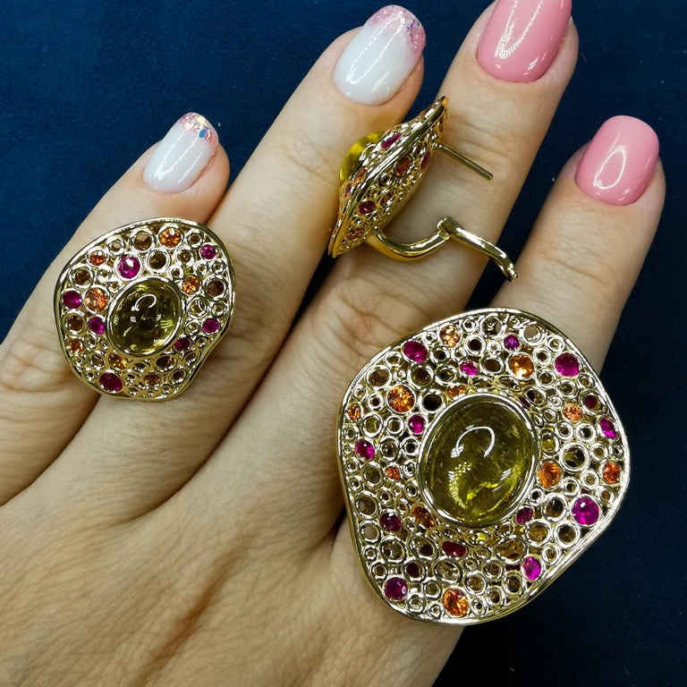 Canary Tourmaline Rubies Sapphires 18 Karat Yellow Gold Bubble Suite ...