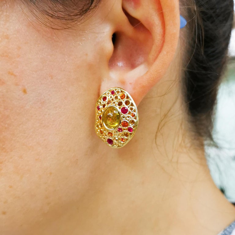 Canary Tourmaline Rubies Sapphires 18 Karat Yellow Gold Bubble Suite ...