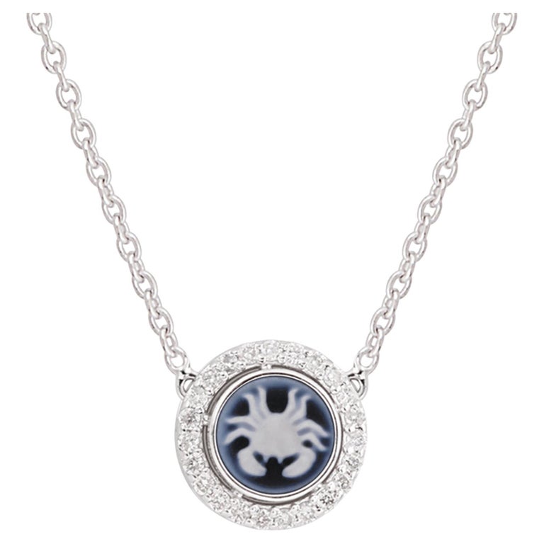 Cancer Zodiac Sign H/SI Diamond Astrological Pendant 14k White Gold ...