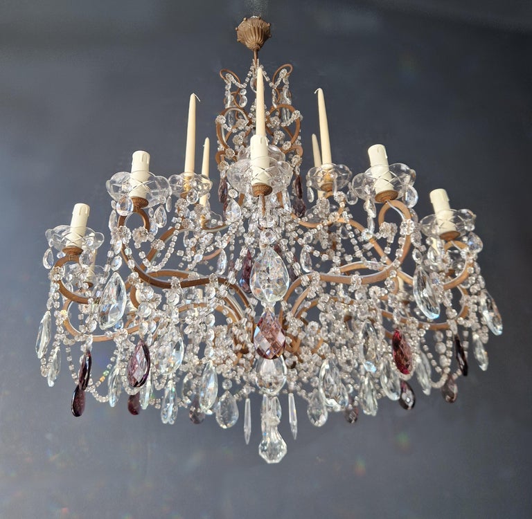 Candle Light Traditional Antik Chandelier with Purple Crystal For Sale ...