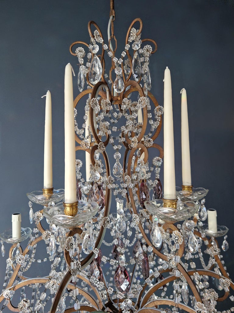 Candle Light Traditional Antik Chandelier with Purple Crystal For Sale ...