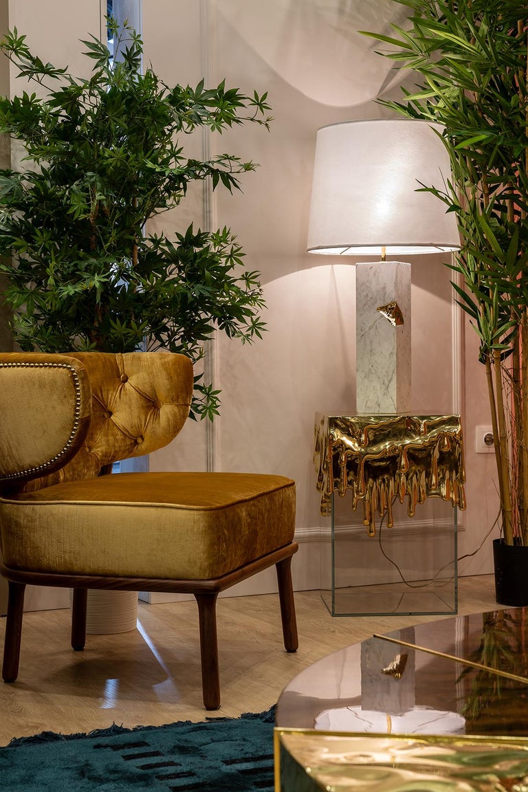 Modern Art Candle Side Table in Polished Brass Cast and Glass Base ...