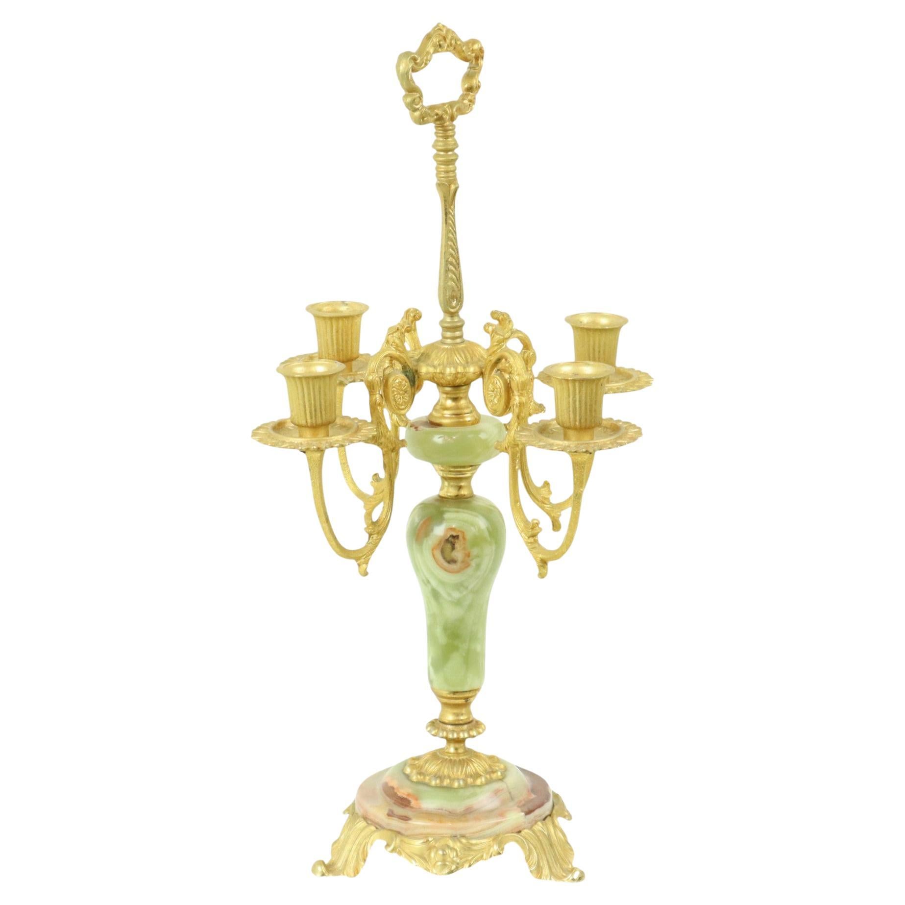 Candlestick 4 Legs Onyx Marble Gold-colored Metal 45cm For Sale at 1stDibs