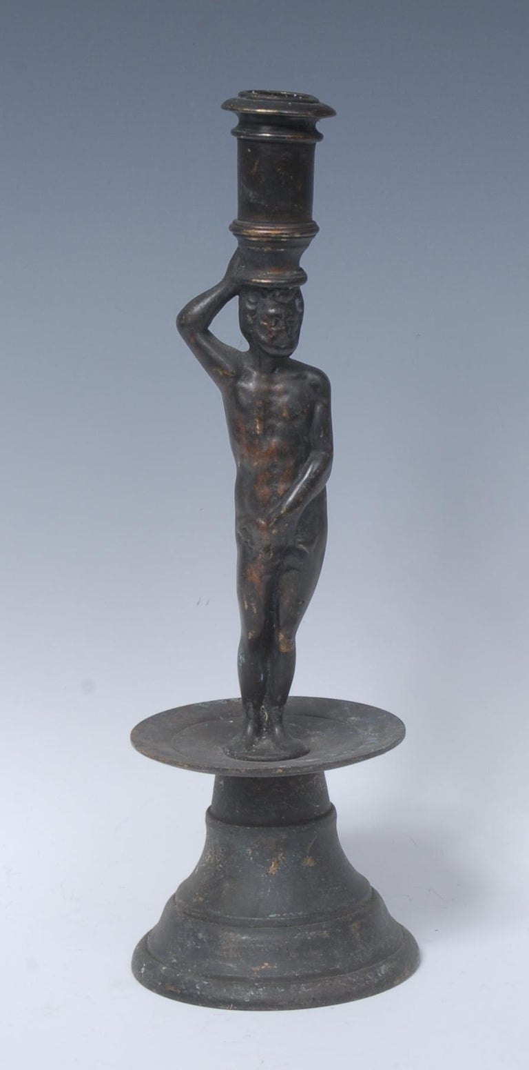 Candlestick Figurative Adam Brass Antiquarian Renaissance Manner 28.5cm ...