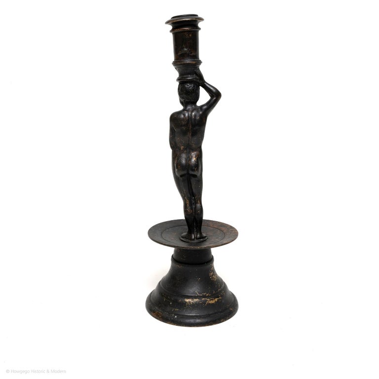 Candlestick Figurative Adam Brass Antiquarian Renaissance Manner 28.5cm ...